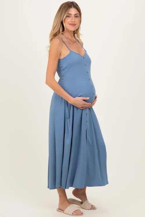 PINKBLUSH Button Accent Maternity Midi Dress