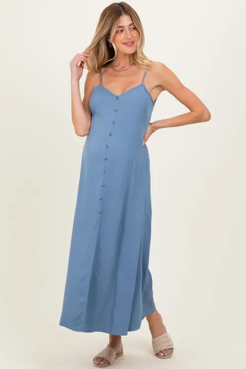 PINKBLUSH Button Accent Maternity Midi Dress