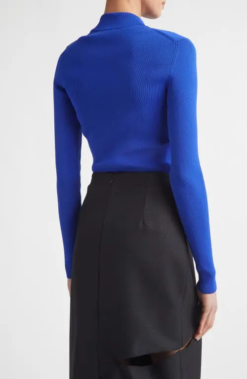 JIL SANDER Technical Rib Mock Neck Sweater