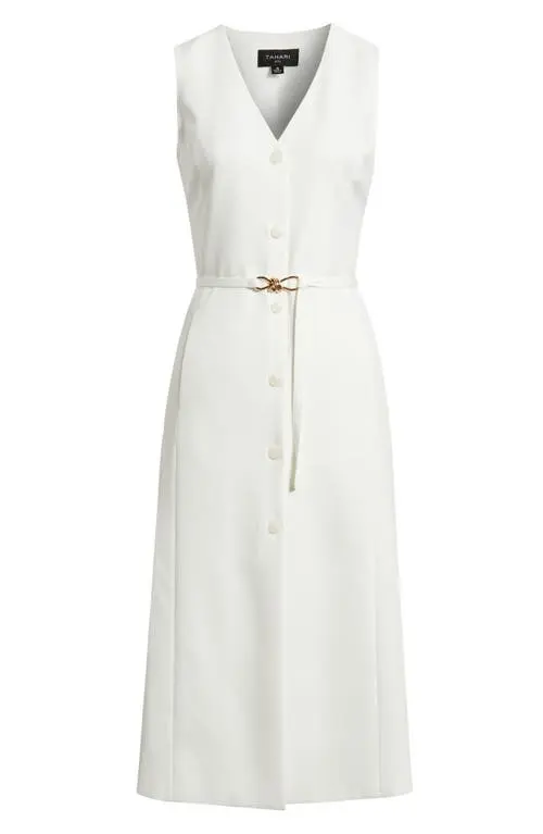 TAHARI ASL Sleeveless Belted Midi Dress - Ivory