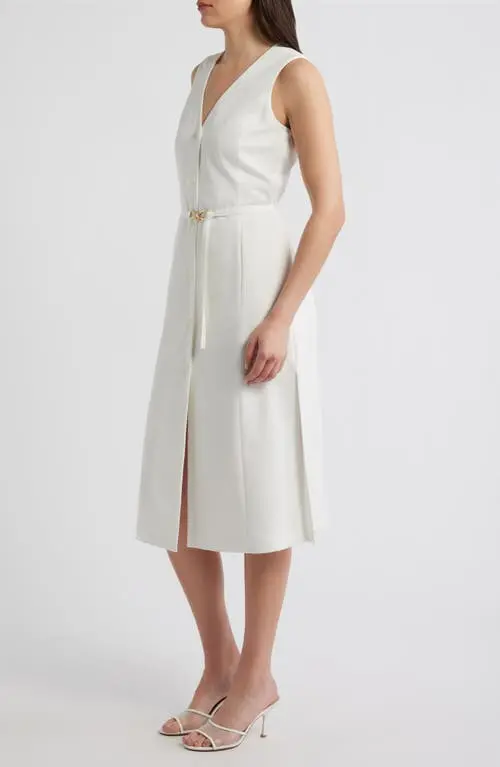 TAHARI ASL Sleeveless Belted Midi Shirt Dress