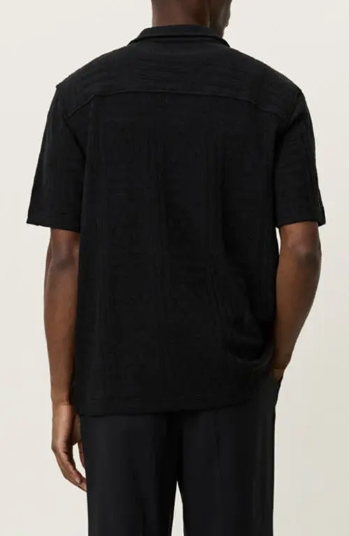 LES DEUX Hector Cotton Blend Pointelle Short Sleeve Shirt - Black
