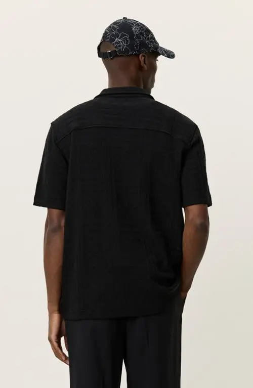 LES DEUX Hector Cotton Blend Pointelle Short Sleeve Shirt - Black