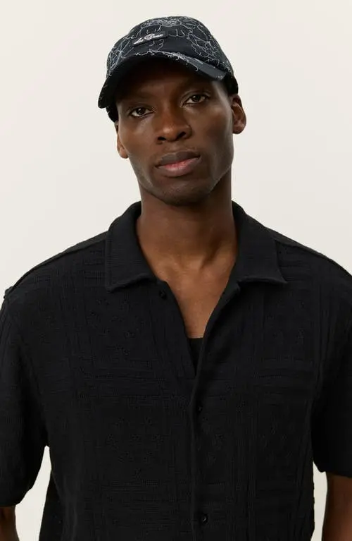LES DEUX Hector Cotton Blend Pointelle Short Sleeve Shirt - Black