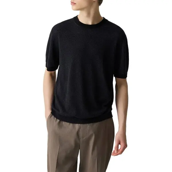 Theory Linen & Silk Crewneck Tee - Black