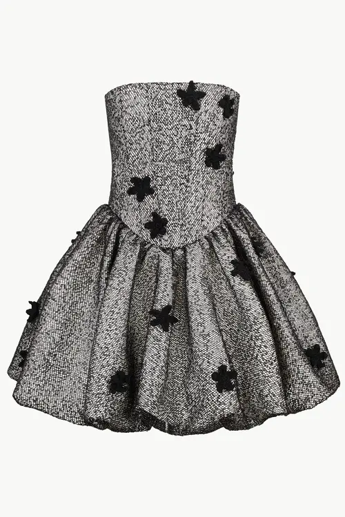 MALVA FLOREA Sequin Balloon-hem Mini Dress With Crochet Florals