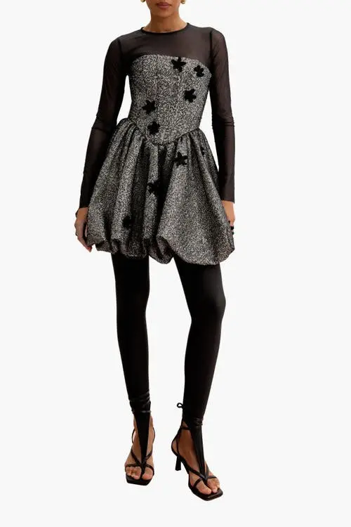 MALVA FLOREA Sequin Balloon-hem Mini Dress With Crochet Florals