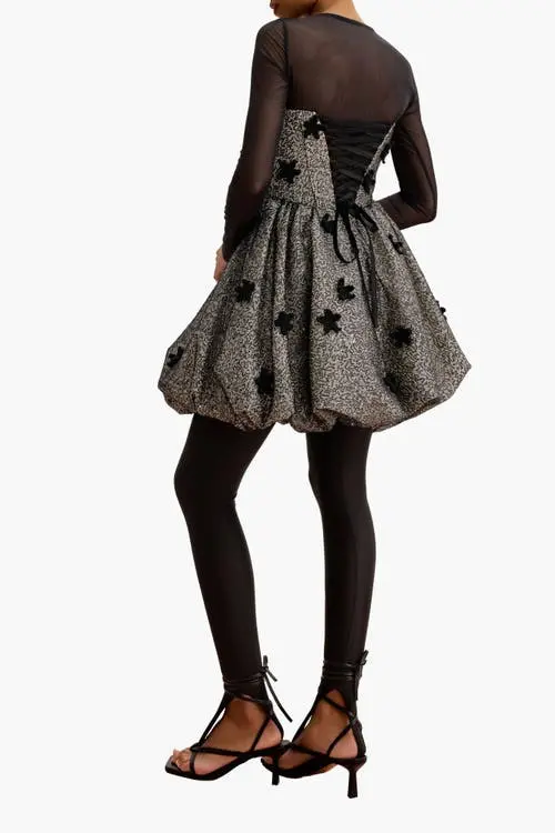 MALVA FLOREA Sequin Balloon-hem Mini Dress With Crochet Florals