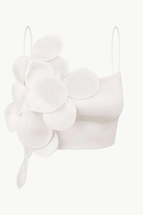 MALVA FLOREA Wedding-style Mini Top With Floral Appliques - Ivory