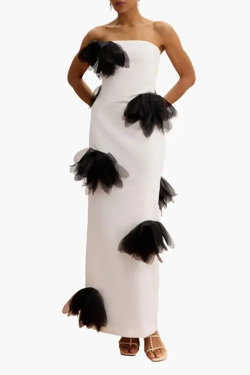 MALVA FLOREA Floral-appliqué Column Gown