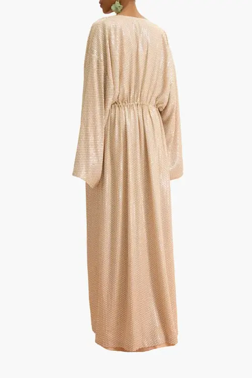 MALVA FLOREA Sequin Cape With Floral Tassel Tie Waist