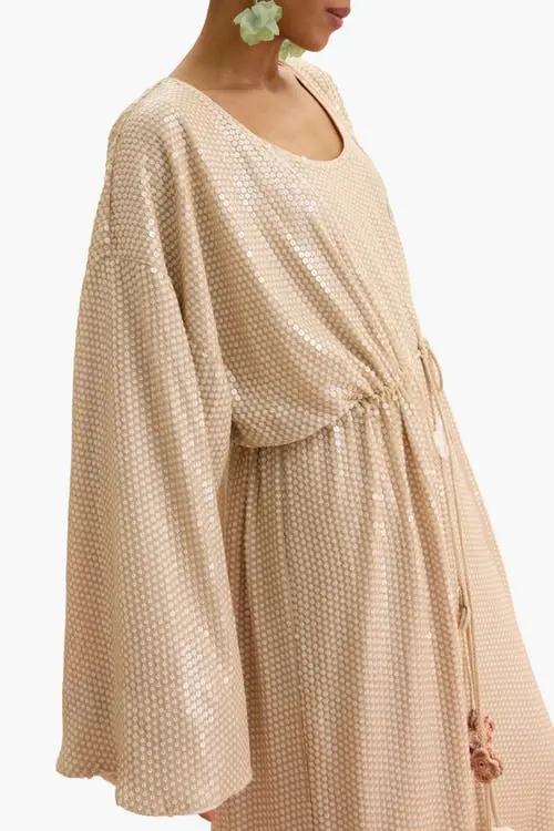 MALVA FLOREA Sequin Cape With Floral Tassel Tie Waist