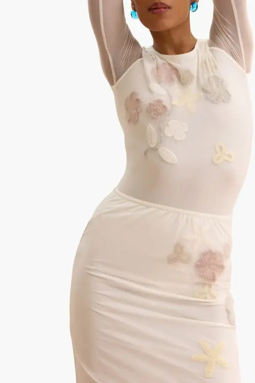 MALVA FLOREA Sheer Mesh Bodysuit With 3d Florals