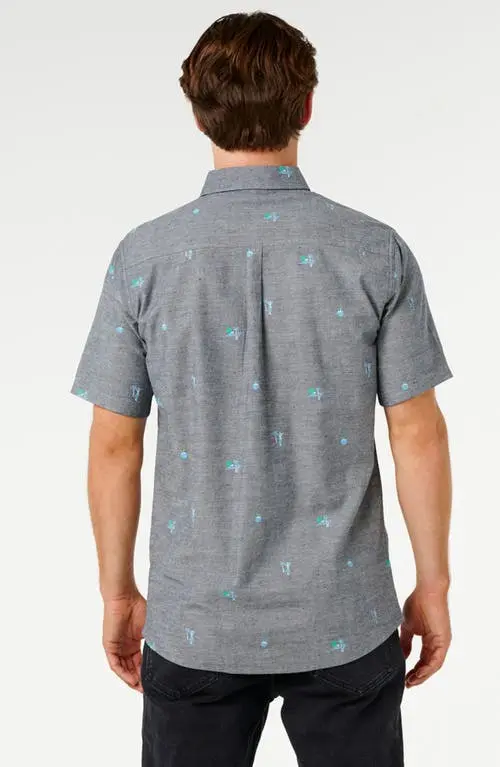 Rip Curl Skelly Breach Tropical Print Short Sleeve Cotton Chambray Button-down Shirt