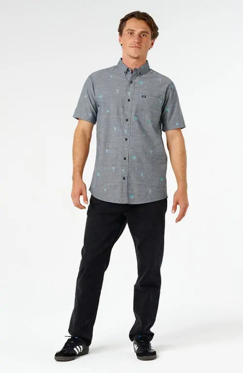 Rip Curl Skelly Breach Tropical Print Short Sleeve Cotton Chambray Button-down Shirt