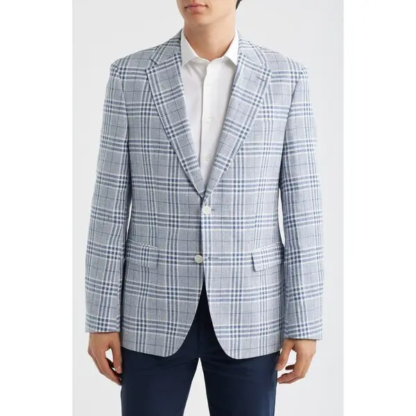BOSS Hutson Slim-fit Plaid Sport Coat - Open Blue