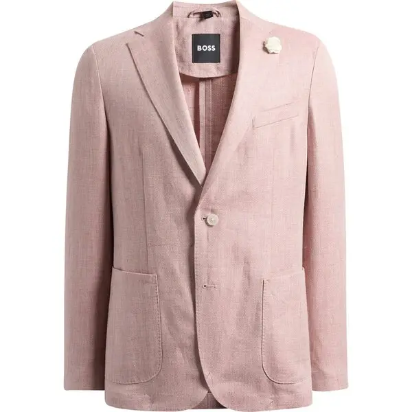 BOSS Hanry Slim Fit Pink Mélange Linen Blend Sport Coat - Light/pastel Pink