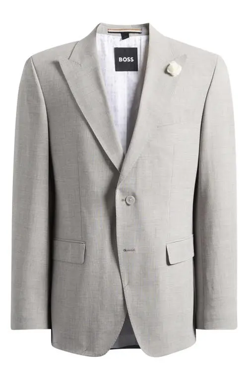 BOSS Hutson Slim Fit Tan Mélange Wool Blend Peak Lapel Sport Coat - Open Grey