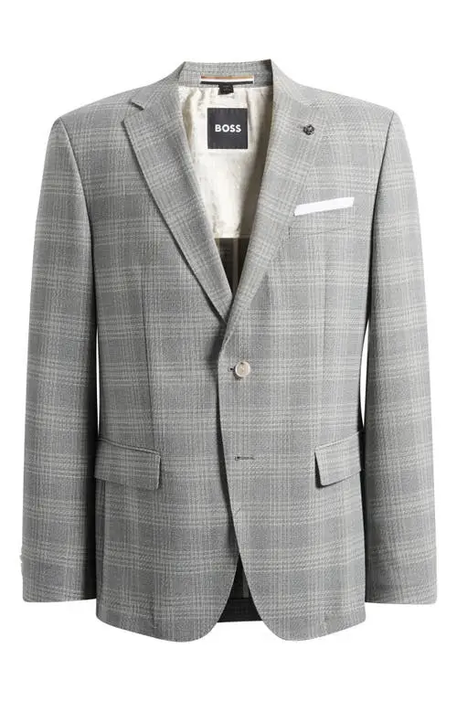BOSS Hutson Slim Fit Grey Plaid Sport Coat - Open Grey