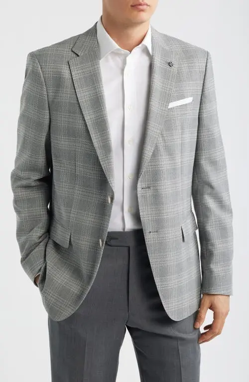BOSS Hutson Slim-fit Plaid Sport Coat - Open Grey
