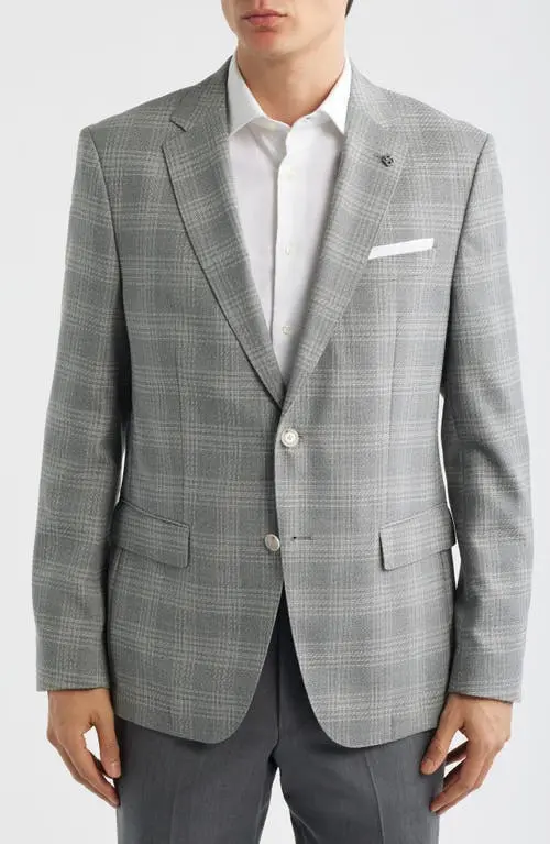 BOSS Hutson Slim-fit Plaid Sport Coat - Open Grey