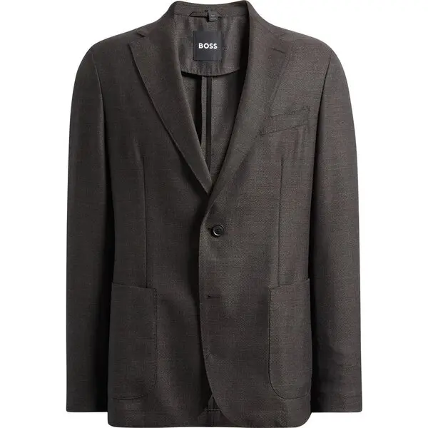 BOSS Hanry Slim Fit Brown Slub Virgin Wool Sport Coat - Dark Brown