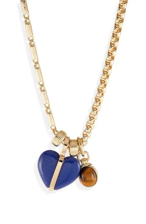 ROXANNE ASSOULIN Semi Heart Charm Cable Necklace - Gold/lapis/tigers Eye