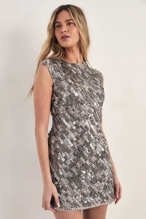 Nasty Gal Embellished Lace Up Back Mini Dress