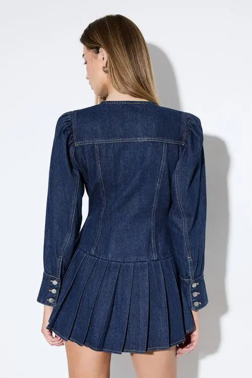 MISSPAP Premium Denim Balloon Sleeve Mini Dress - Authentic Midwash