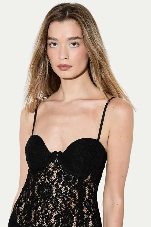 MISSPAP Premium Bustier Corded Lace Midi Dress