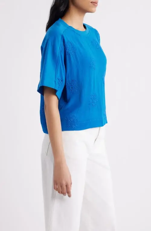 CITY BLUES Eyelet Crop T-shirt - Cobalt