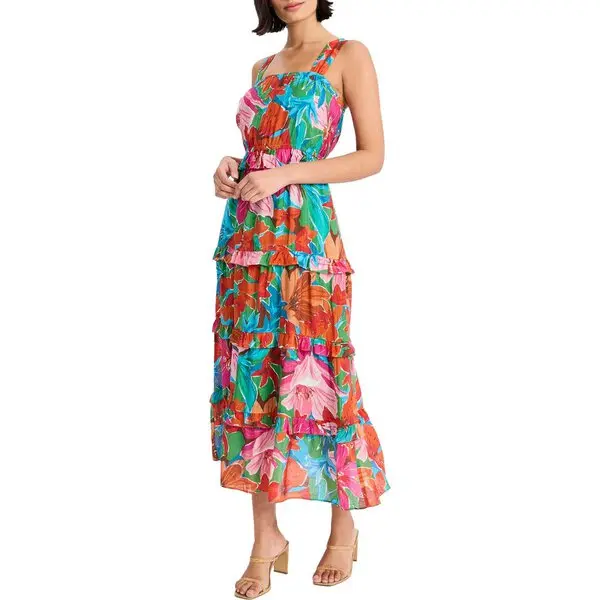 Maggy London Floral Midi Sundress - Kelly Green/fuchsia