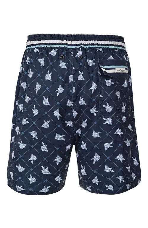 Agua Bendita Stretch Cotton Blend Swim Trunks - Navy Multi