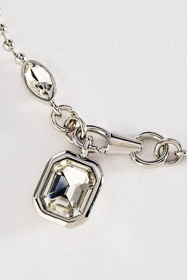 Anthropologie Bezel Crystal Pendant Ball Chain Necklace - Emerald Silver