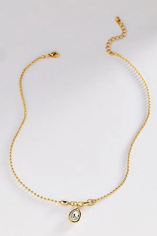 Anthropologie Bezel Crystal Pendant Ball Cha Necklace - Pear Gold