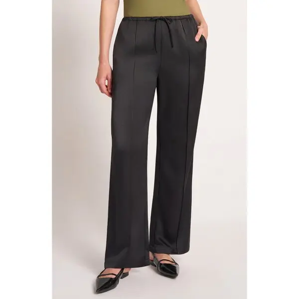 Matty M. Roselle Drawstring Satin Pants - Black