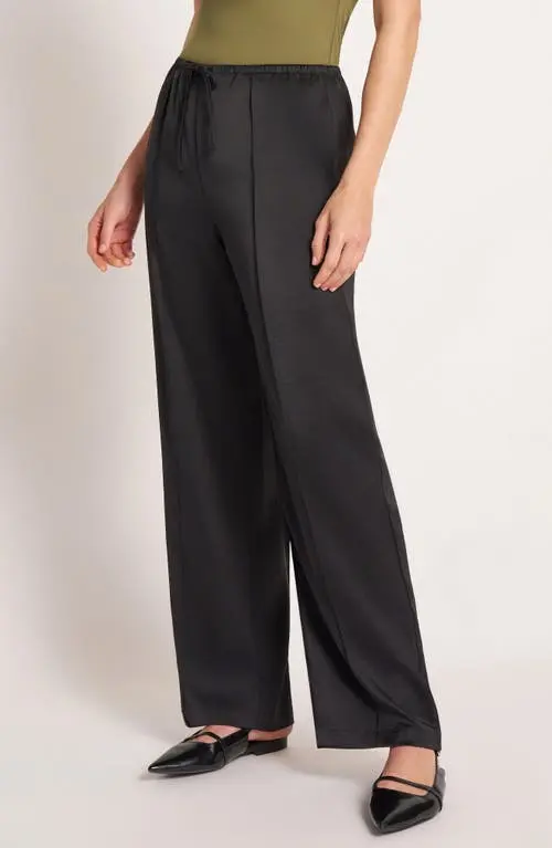 Matty M. Roselle Drawstring Satin Pants - Black