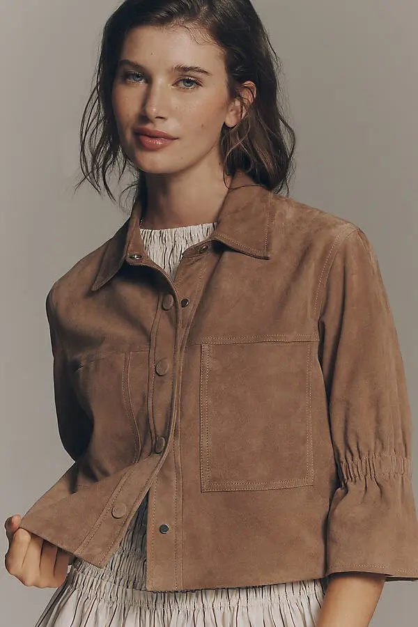 LAMARQUE Carola Crop Suede Jacket - Latte