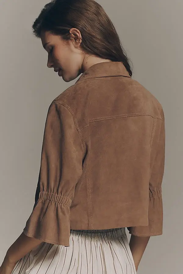 LAMARQUE Carola Crop Suede Jacket - Latte