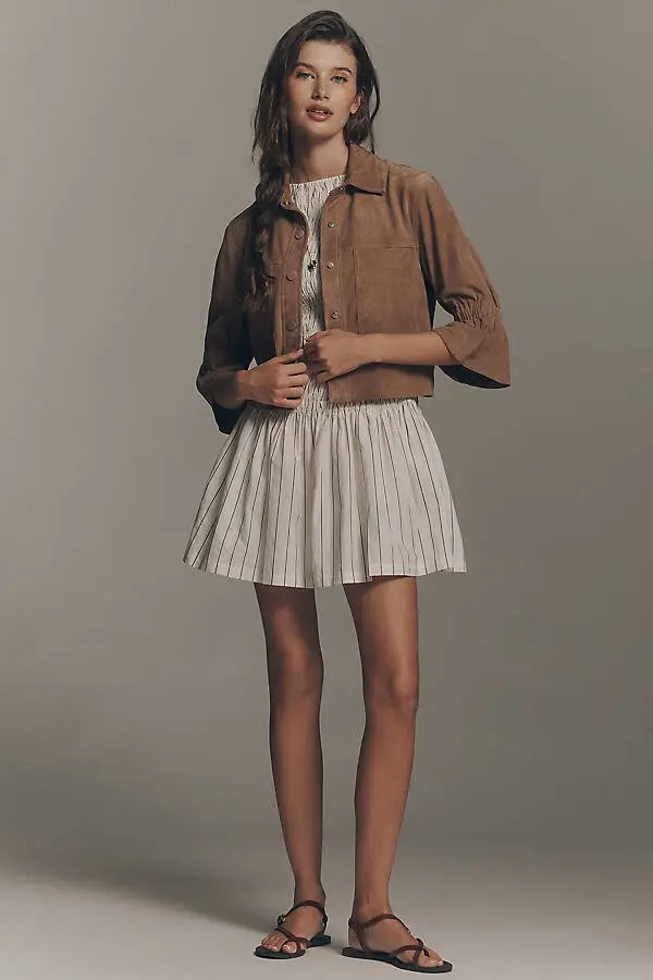 LAMARQUE Carola Crop Suede Jacket - Latte