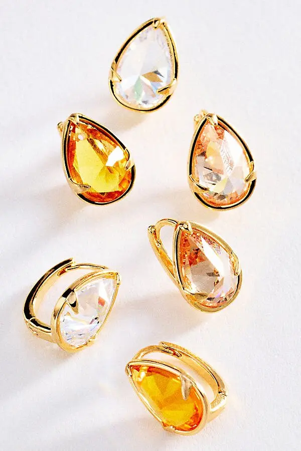 Anthropologie Pear-cut Crystal Hoop Earrings