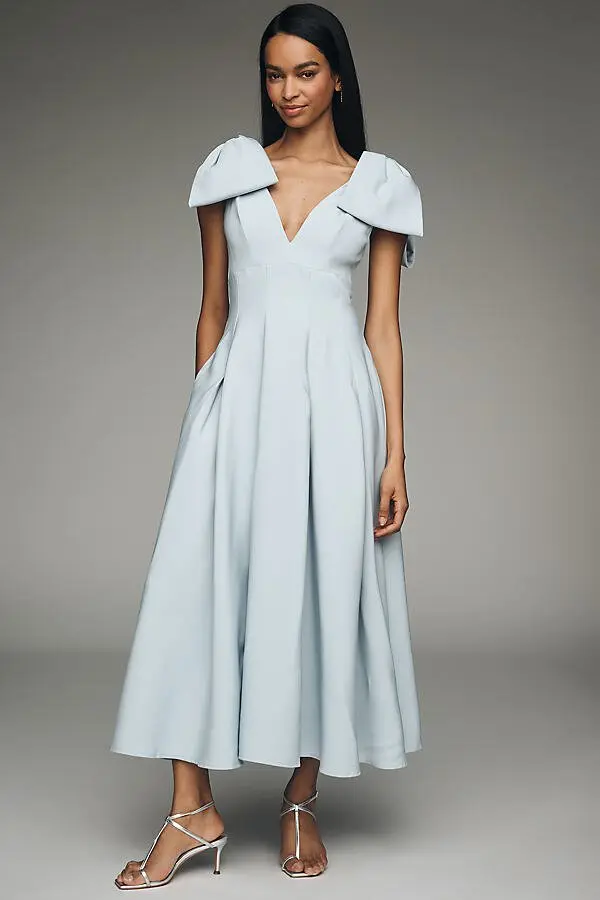 Mac Duggal Crepe V-neck Midi Dress