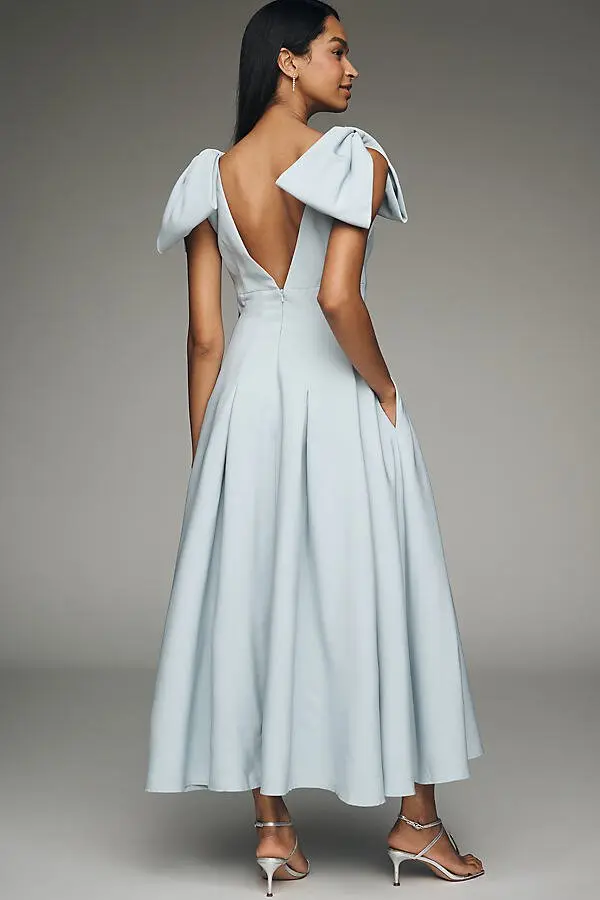 Mac Duggal Crepe V-neck Midi Dress