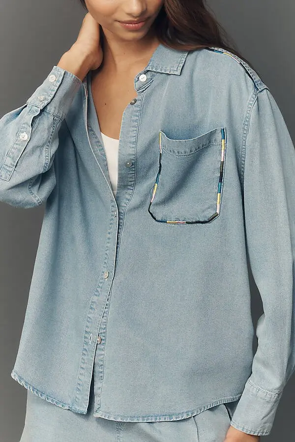 Spiritual Gangster Solstice Chambray Buttondown Shirt - Medium Denim