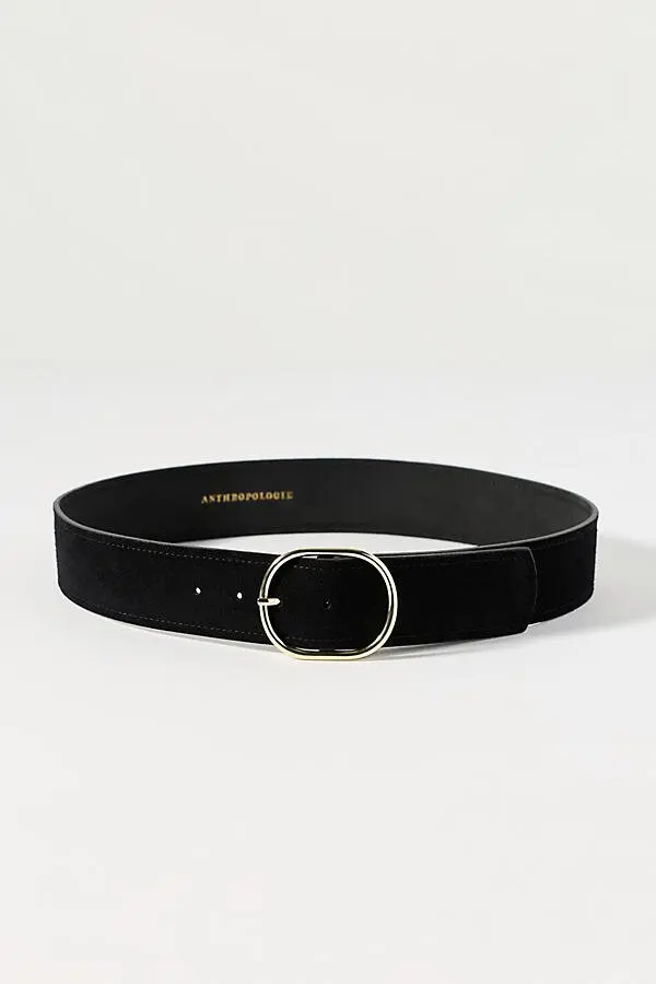 Anthropologie Oval Buckle Leather Belt - Black