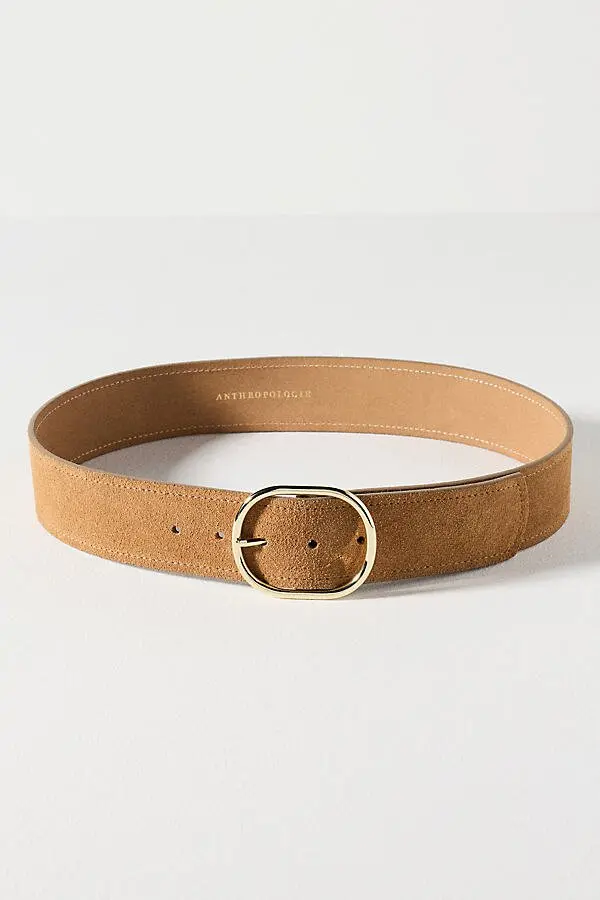 Anthropologie Oval Buckle Leather Belt - Cedar Suede