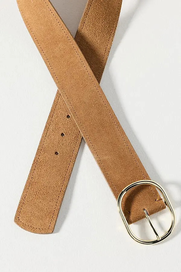 Anthropologie Oval Buckle Leather Belt - Cedar Suede