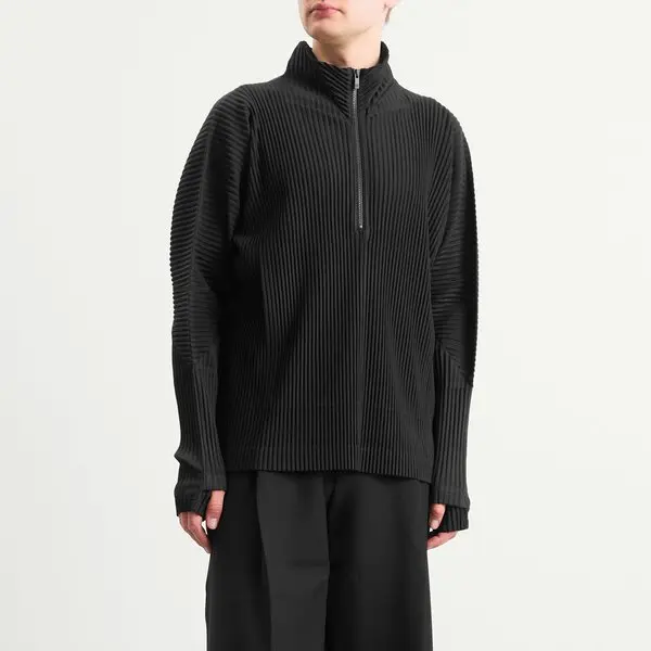 Issey Miyake Pleated Half Zip Top - Black