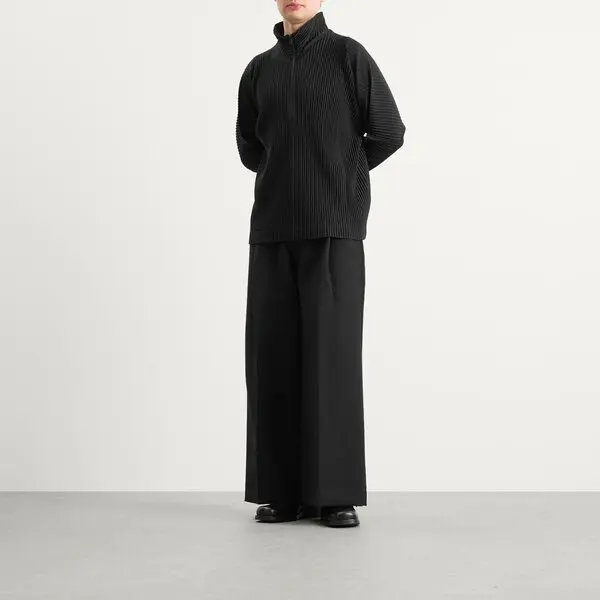 Issey Miyake Pleated Half Zip Top - Black