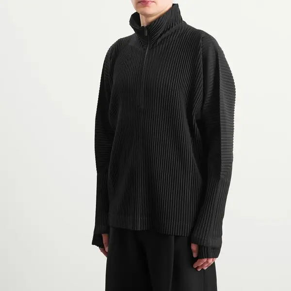 Issey Miyake Pleated Half Zip Top - Black